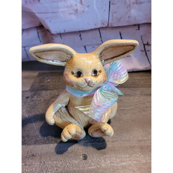 unbranded | Holiday | Ceramicbrown Bunnyrabbit Bow Easter Decor Figure ...